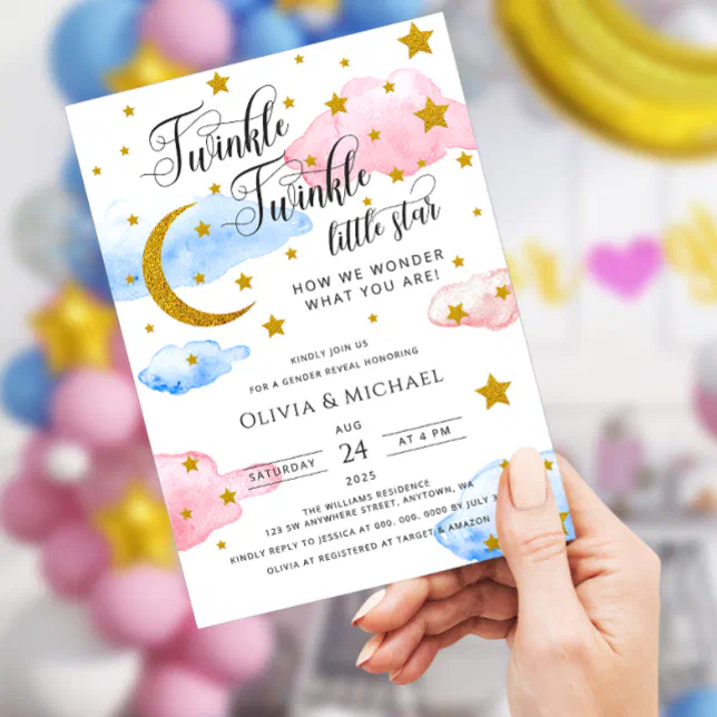 Twinkle Little Star Gender Reveal Party QR Code Invitation | Zazzle