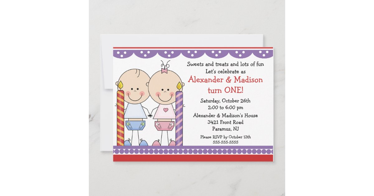 Twins 1st Birthday Invitation | Zazzle