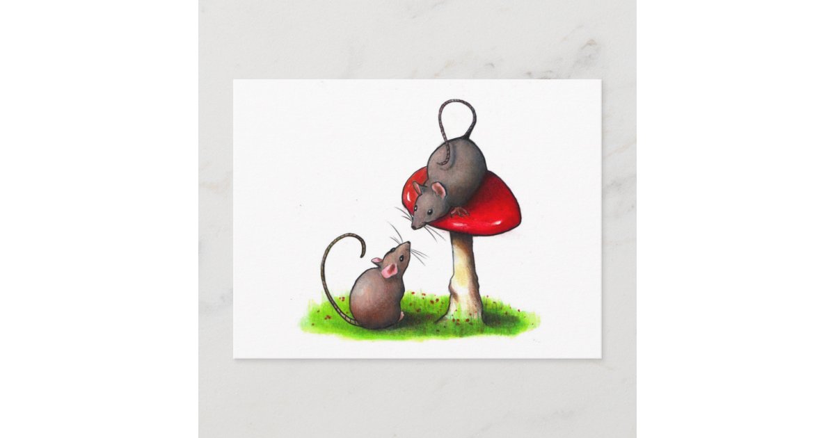 Two Cute Little Mice and a Toadstool: Artwork Postcard | Zazzle
