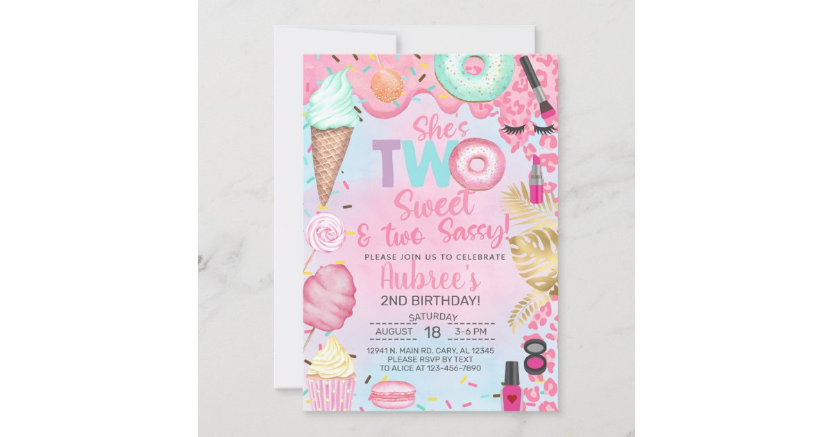 Two Sweet Two Sassy girl 2nd birthday invitation. Invitation | Zazzle