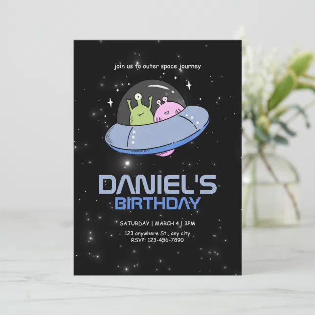 UFO Alien birthday party Outer Space birthday Invitation | Zazzle