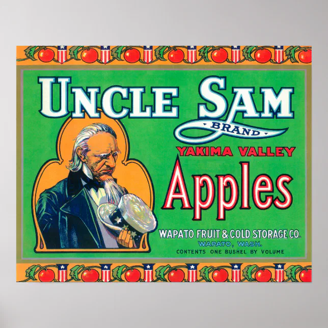 Uncle Sam Apple Label (green) - Wapato, WA Poster | Zazzle