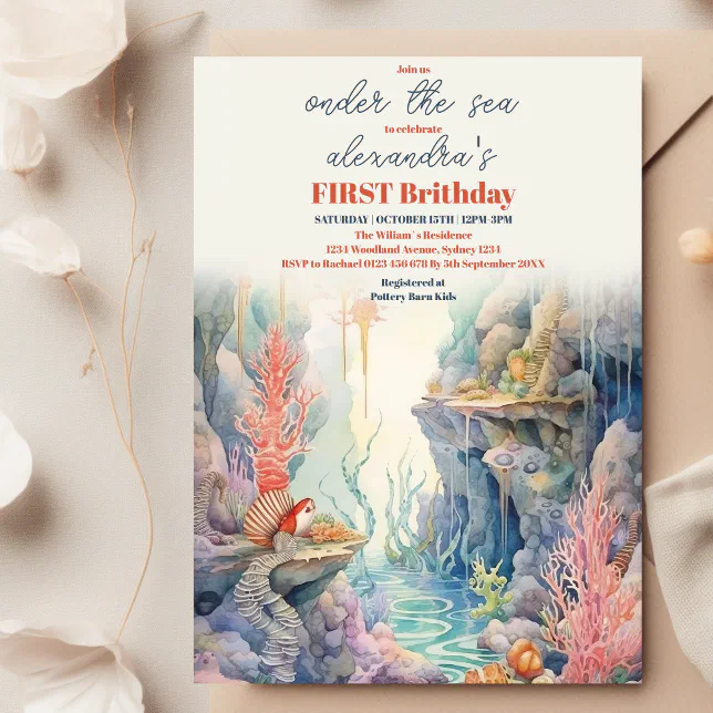 Under the Sea Creatures Marine Life 1st Birthday Invitation | Zazzle