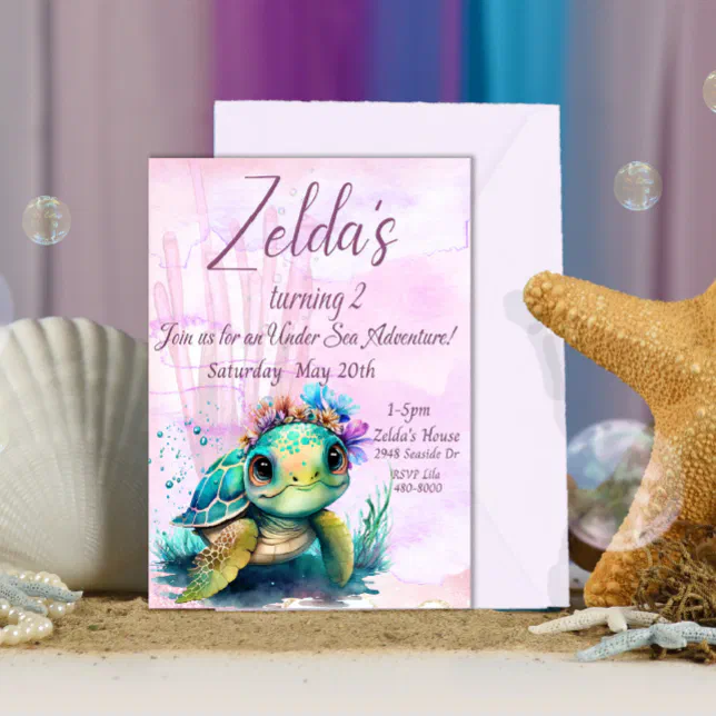 Under the Sea, Turtle 2nd Birthday, Invitation | Zazzle