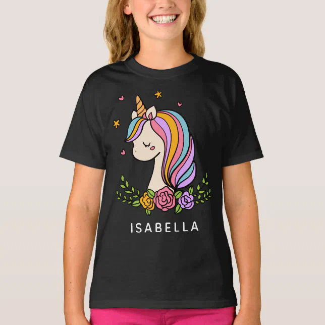 Unicorn Cute Whimsical Girly Personalised Name T-Shirt | Zazzle