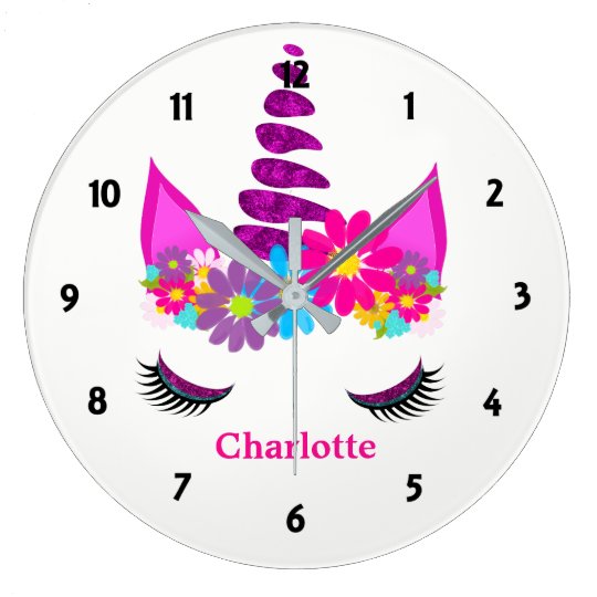 Unicorn Flowery Super Cute Girly Personalised Large Clock | Zazzle.com.au