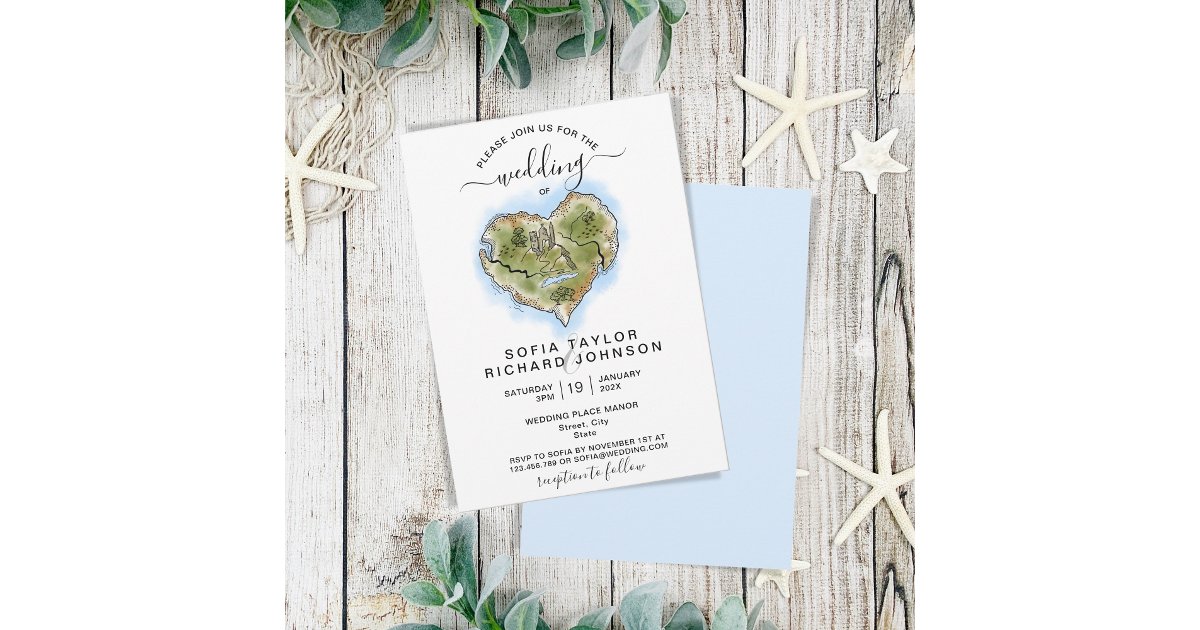 Unique Illustrated Destination Wedding Map Travel Invitation | Zazzle
