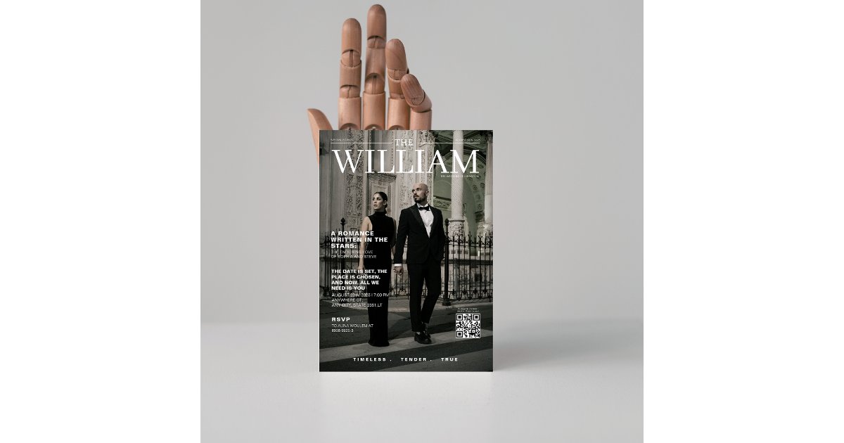 Unique QR code magazine cover photo wedding Invitation | Zazzle