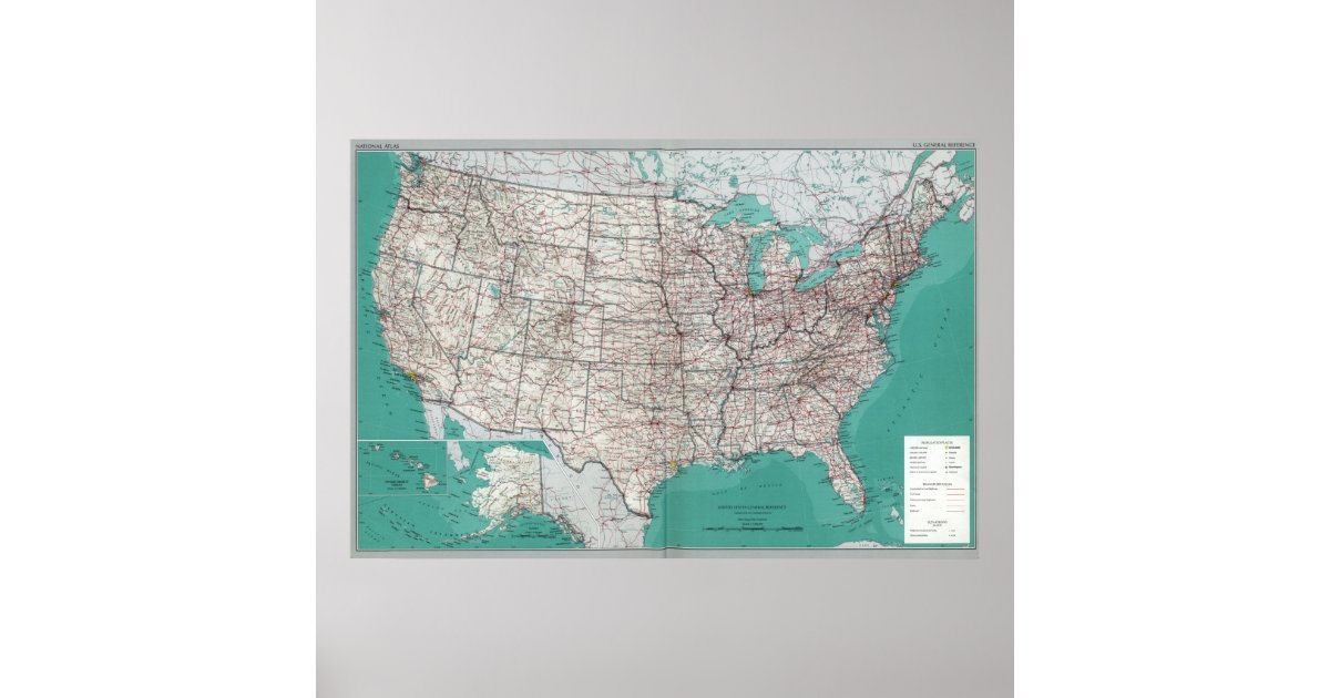 United States Maps, Printed Road Map Poster | Zazzle