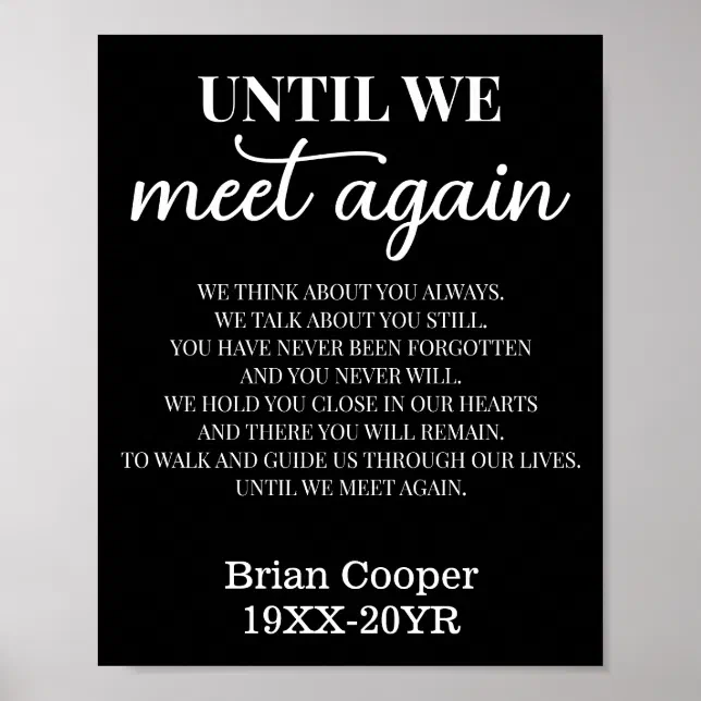 Until We Meet Again Elegant Funeral Poem with Name Poster | Zazzle