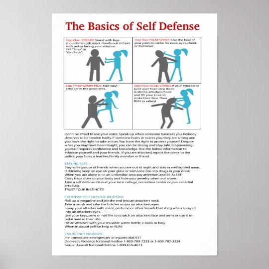 Updated Basics of Self Defence Poster | Zazzle.com.au