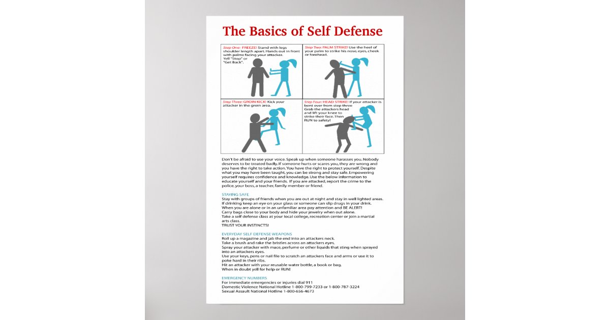Updated Basics of Self Defence Poster | Zazzle