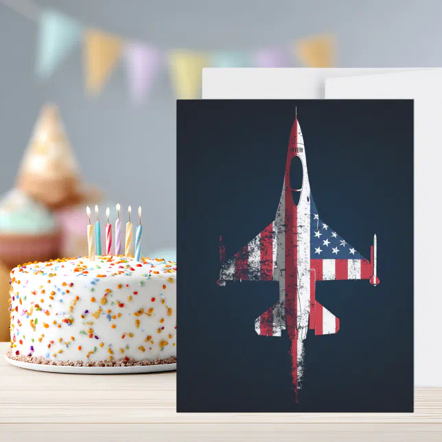 USA Patriotic Jet fighter Aeroplane Birthday Postcard | Zazzle