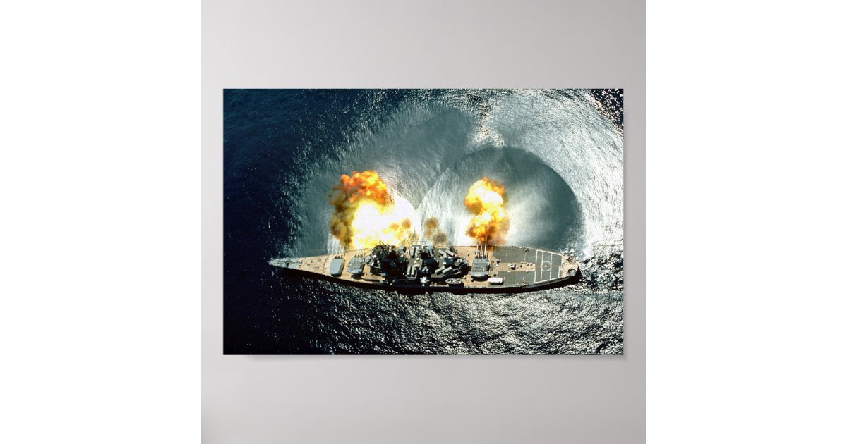 USS Iowa Firing A Full Broadside Poster | Zazzle