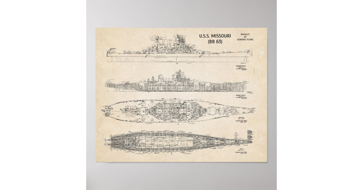 USS Missouri Blueprint Poster | Zazzle