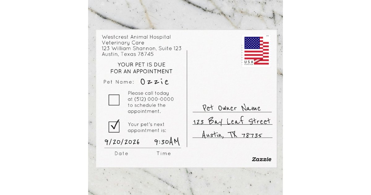 Veterinary Appointment Reminder Postcard | Zazzle