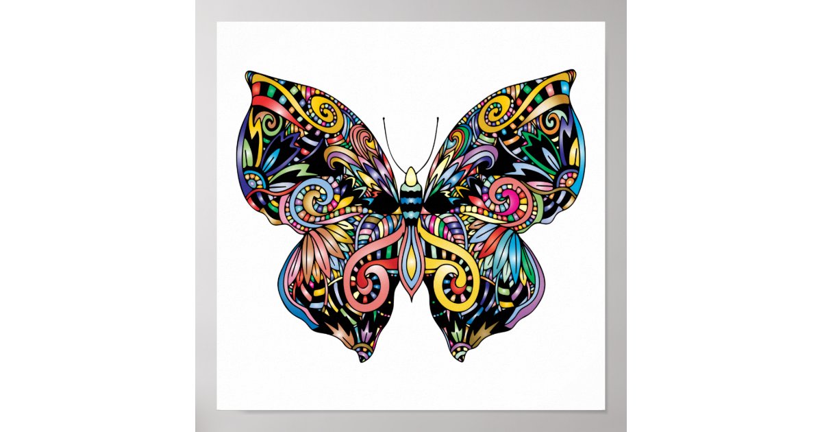 Vibrant color butterfly drawing poster | Zazzle