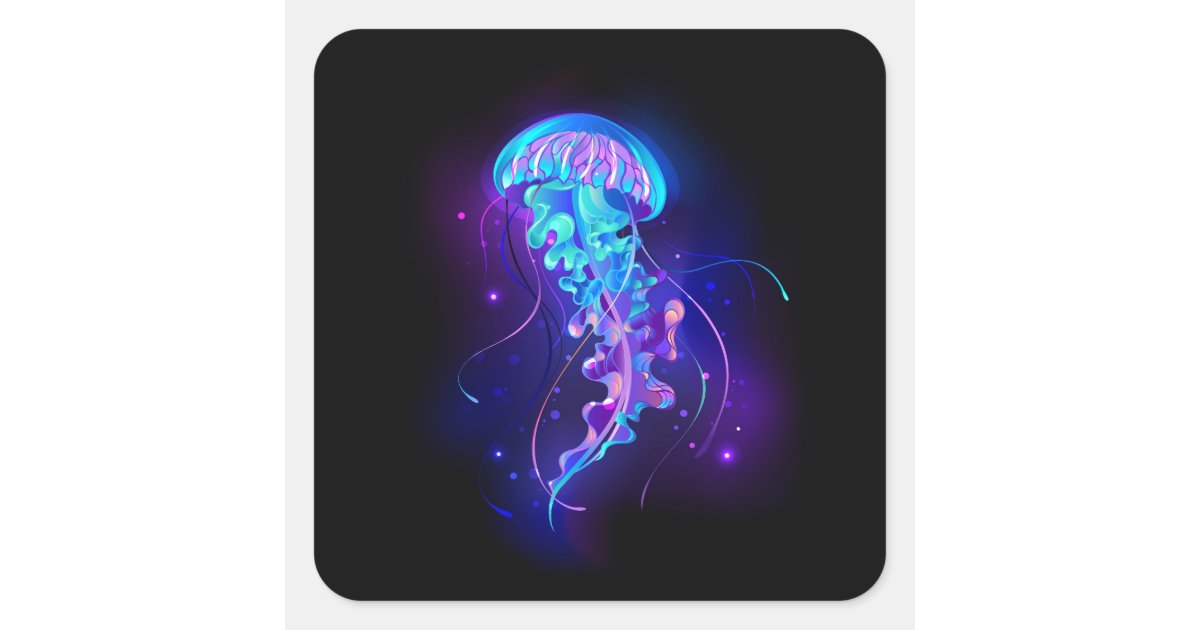 Vibrant Color Glowing Jellyfish Square Sticker | Zazzle