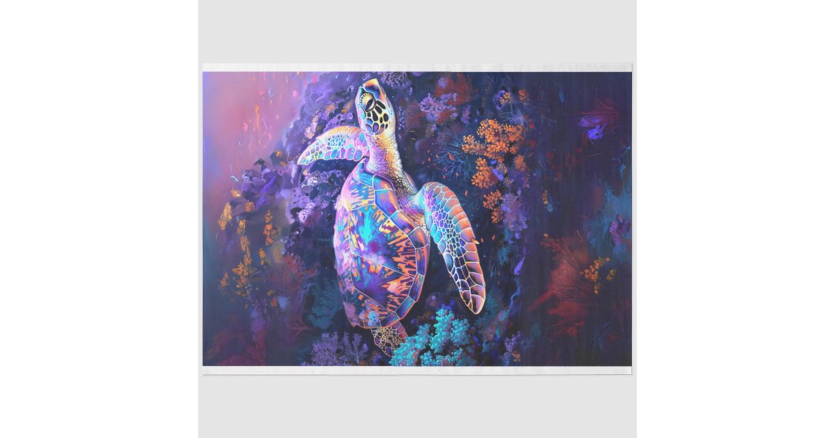 Vibrant Coloured Sea Turtle Decoupage Tissue Paper | Zazzle