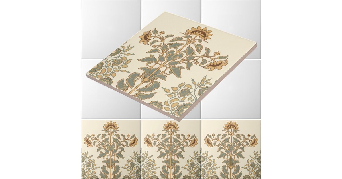 Victorian Era Art Nouveau Sunflower Frieze Pattern Ceramic Tile | Zazzle