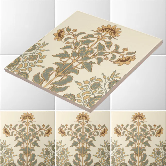 Victorian Era Art Nouveau Sunflower Frieze Pattern Ceramic Tile | Zazzle