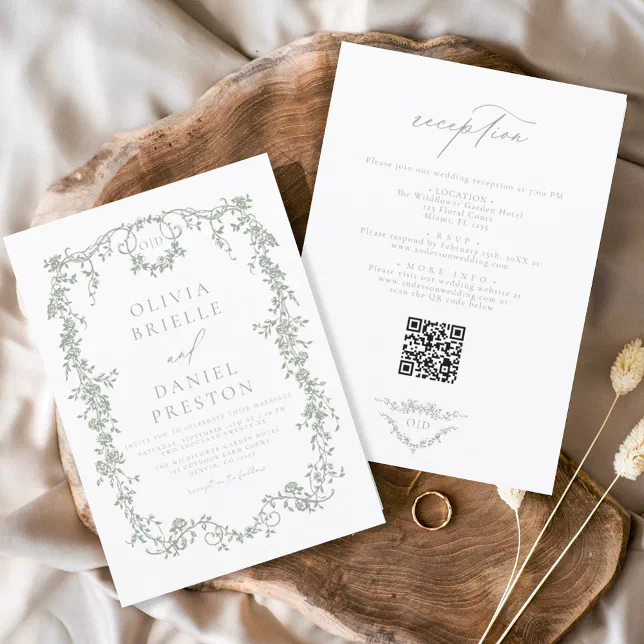 Victorian French QR Code All In One Wedding Invitation | Zazzle