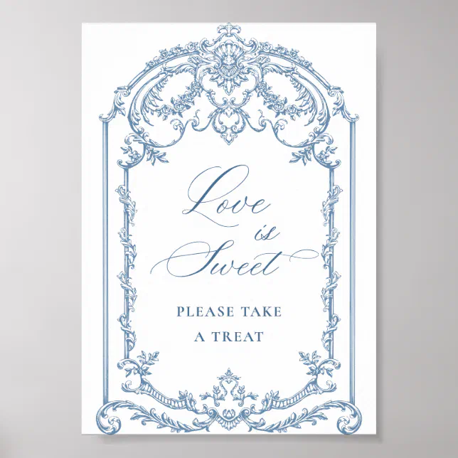 Victorian Ornate Grace Floral Blue Love is Sweet Poster | Zazzle