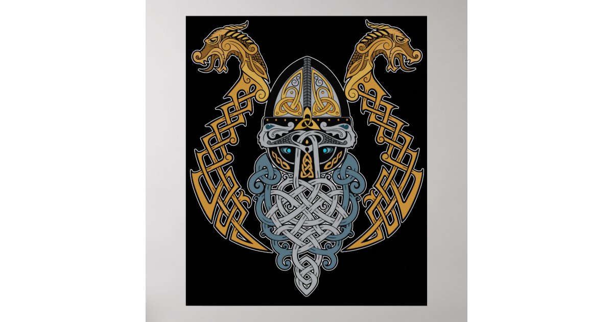 Viking Dragon Valknut Helmet Valhalla God Odin Poster | Zazzle