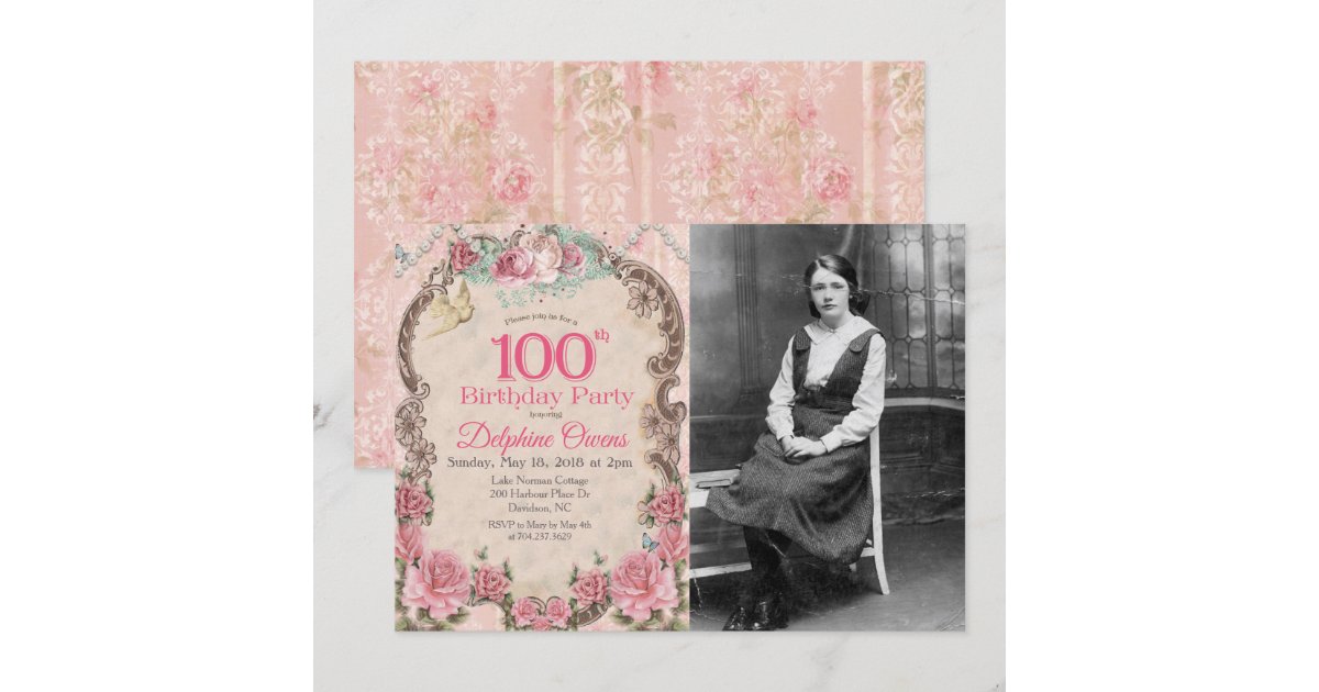 Vintage 100th Centenarian Birthday Invitation | Zazzle