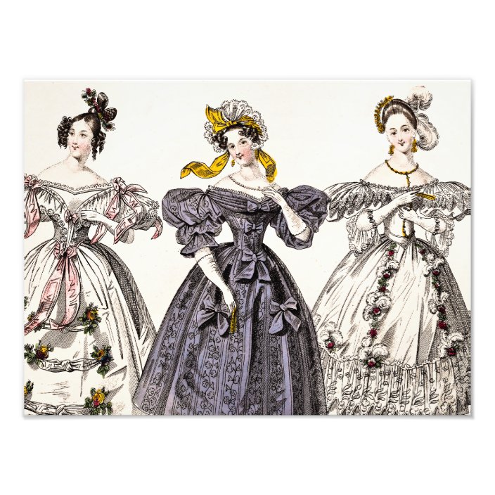 Vintage 1800s Paris Fashion - French Dresses & Hat Photo Print | Zazzle ...