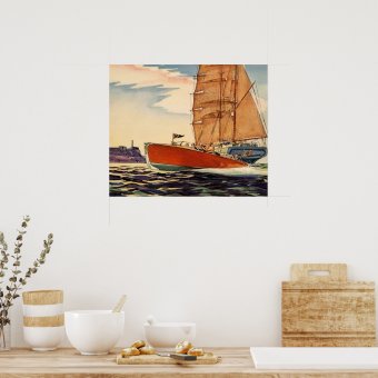 Vintage Antique Sailboat Motor Boat Ocean Wave Poster | Zazzle