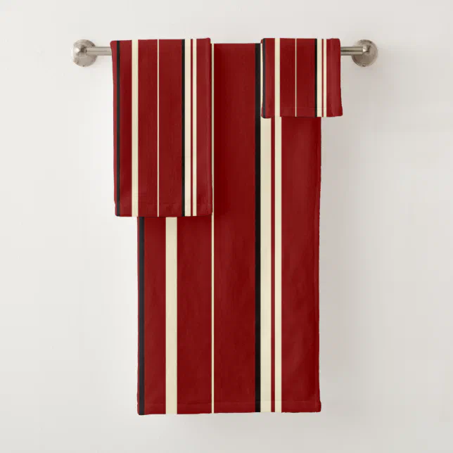 Vintage black and red stripes bath towel set | Zazzle