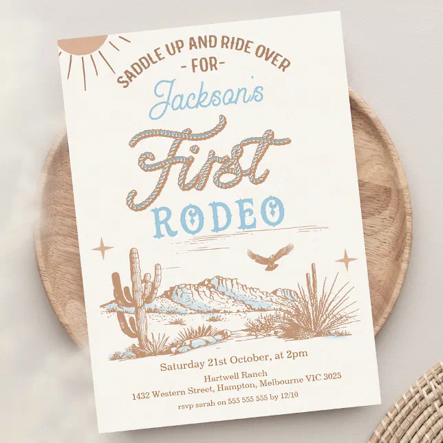 Vintage Boys Rope Text First Rodeo 1st Birthday Invitation | Zazzle