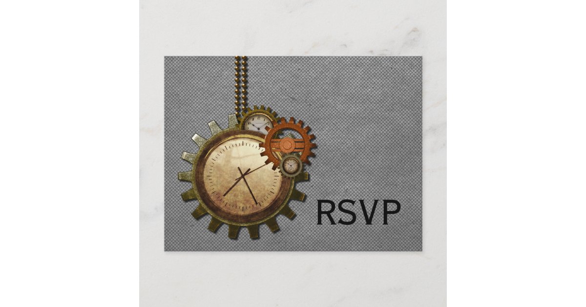 Vintage Clock RSVP Postcard, Grey Invitation Postcard | Zazzle