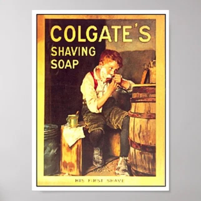 Vintage Colgate Shaving Soap Boy Shaving Poster | Zazzle