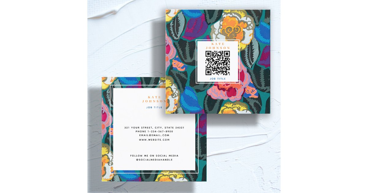 Vintage Colourful Abstract QR Code Social Media Square Business Card ...