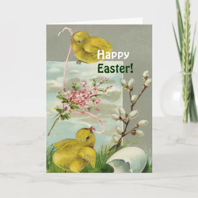 Vintage Easter Chicks and Eggs Holiday Card | Zazzle