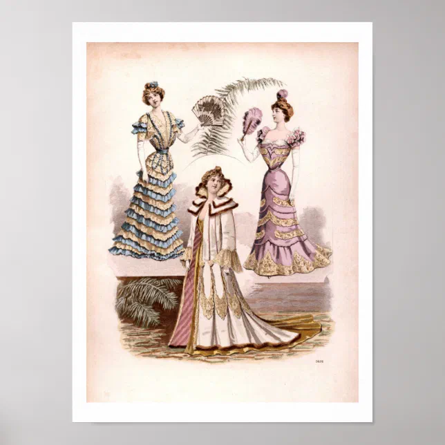 Vintage Edwardian Costume Fashion Illustration Poster | Zazzle
