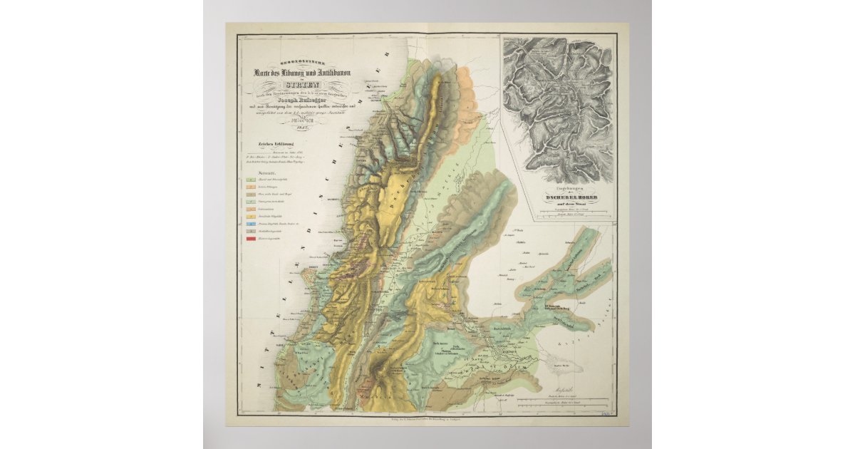 Vintage Geological Map of Lebanon (1842) Poster | Zazzle