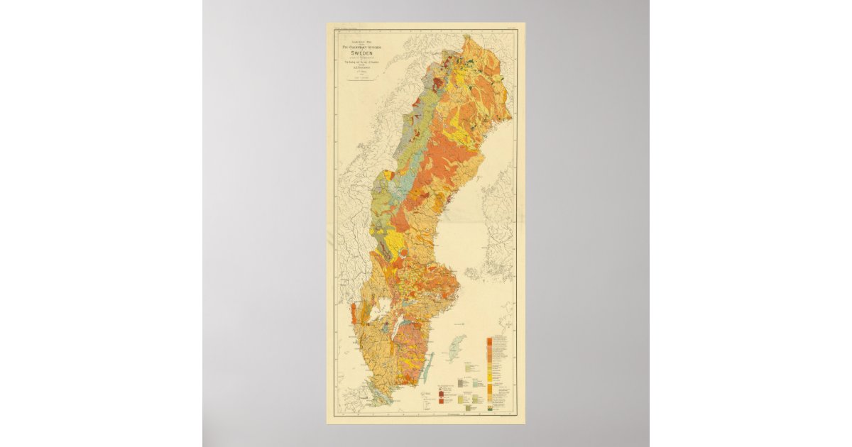 Vintage Geological Map of Sweden (1910) Poster | Zazzle