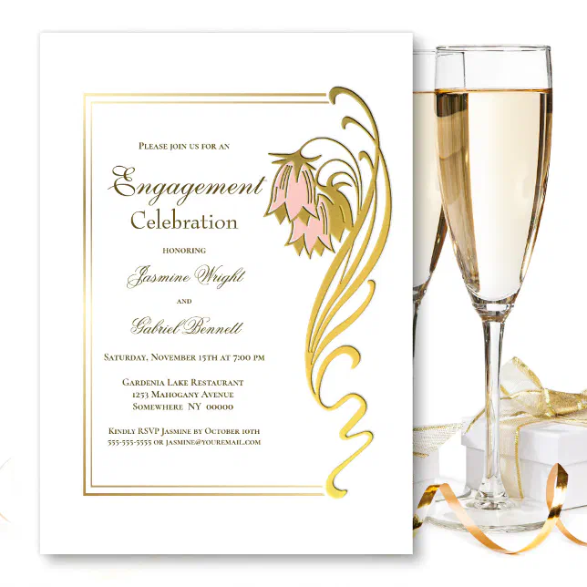 Vintage Gold Frame Engagement Party Invitation | Zazzle