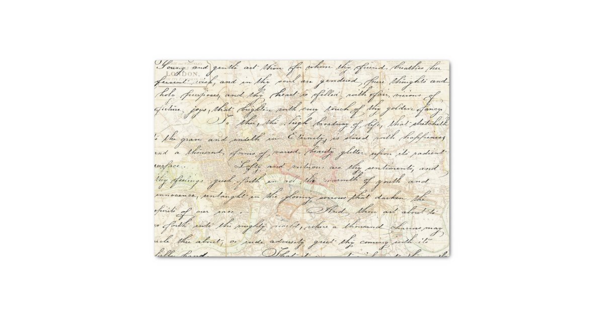 Vintage Handwritten Letter London Map Decoupage Tissue Paper | Zazzle