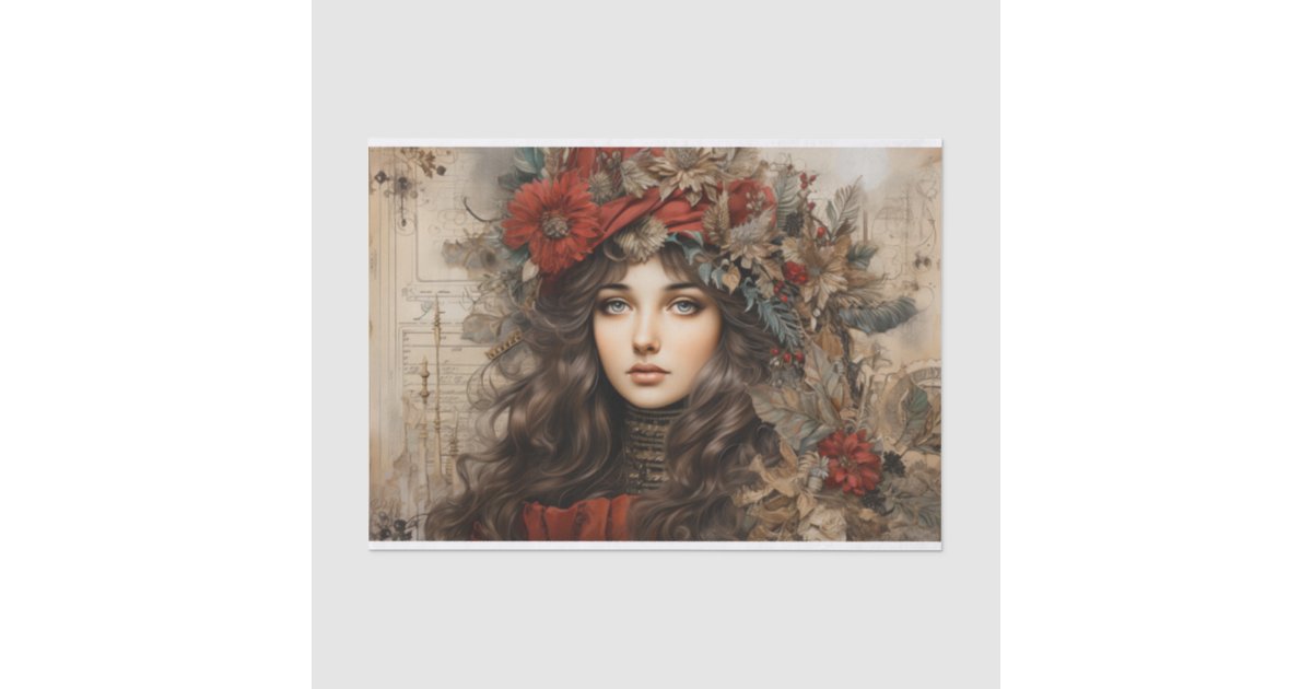Vintage Holly Lady Decoupage Tissue Paper | Zazzle