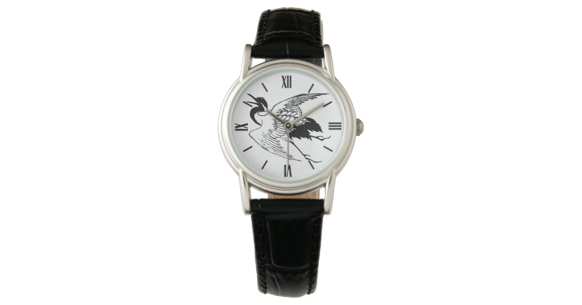 Vintage Japanese Drawing of a Crane Watch | Zazzle