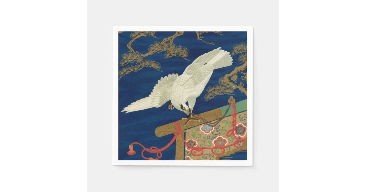 Vintage Japanese White Hawk Art G.A. Audsley Napkin | Zazzle