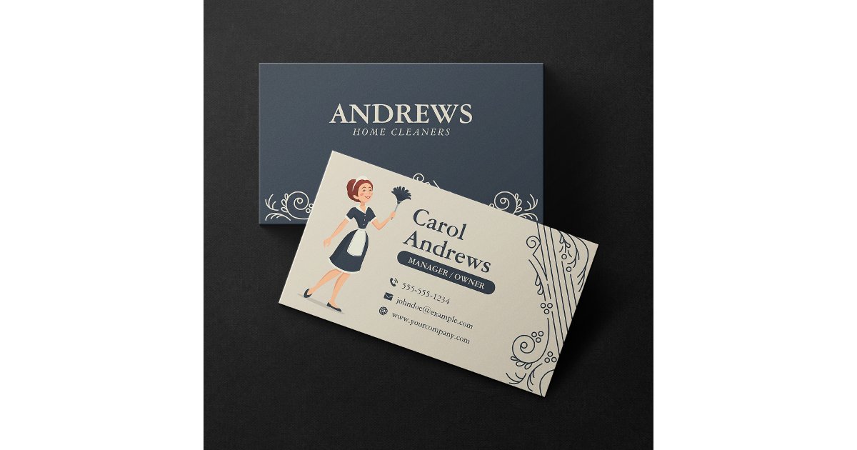 Vintage Lady House Cleaning Housekeeping Maid Business Card | Zazzle
