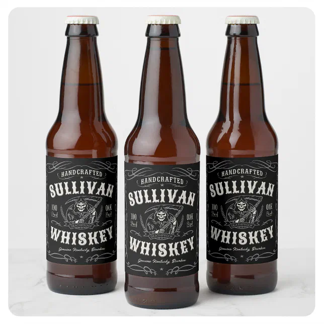 Vintage Liquor ADD NAME Old Grim Reaper Whiskey Beer Bottle Label | Zazzle