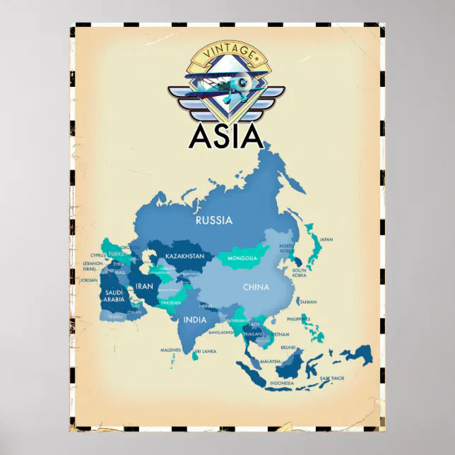 Vintage Map Of Asia Poster | Zazzle