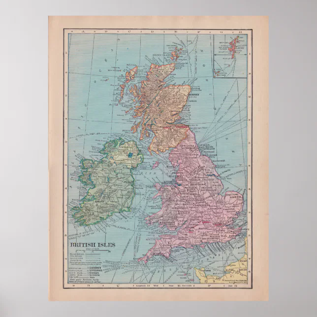 Vintage Map of England Poster | Zazzle
