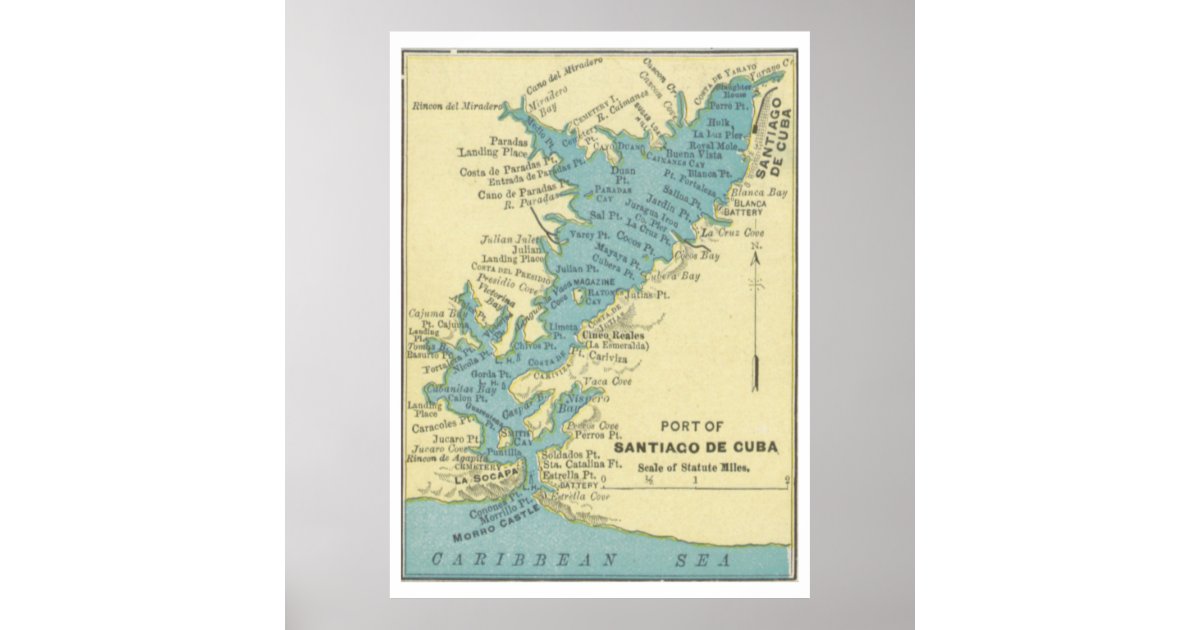Vintage Map of Santiago de Cuba (1898) Poster | Zazzle